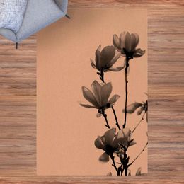 Bilderwelten Kork-Teppich Tropisch schwarz weiss Korkmatte - Fr&uuml;hlingsbote Magnolie Schwarz Wei&szlig; - Pflanzen Wohnzimmer Schlafzimmer