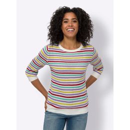 Classic Basics Damen Ajourpullover "Ajour-Pullover", beige, Gr. 42, gemustert, gestreift, 100% Polyacryl, Pullover