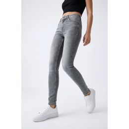 Skinny-fit-Jeans Only "ONLBLUSH MID WAIST SKINNY DNM DOT", Damen, Gr. M, L&auml;nge 32, grau denim, Denim/Jeans, Obermaterial: 92% Baumwolle, 6% Elastomultiester, 2% Elasthan, unifarben, skinny fit lang, Jeans