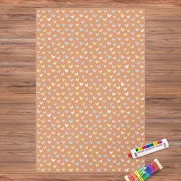 Bilderwelten Kork-Teppich Illustration pastell Korkmatte - Gezeichnete Pastellherzen - Herz Kinderzimmer Baby M&auml;dchen Jungen