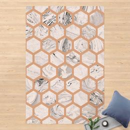 Kork-Teppich - Marmor Hexagone in Graustufen - Illustration grau Steinoptik Beton Wohnzimmer Schlafzimmer