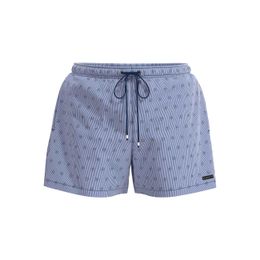 Bugatti Herren Badeshorts, blau, Gr. 8, Popeline, Obermaterial: 100% Polyester, Badehosen, mit Logodruck, gestreift, mit Kordelzug, bequem
