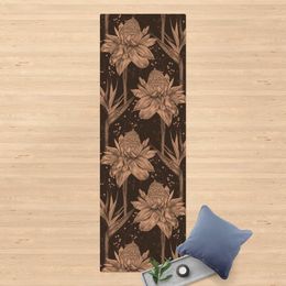 Kork-Teppich - Florale Eleganz Vintage Strelitzie - Vintage grau Blumen Korkmatte Retro Wohnzimmer Schlafzimmer