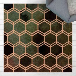 Kork-Teppich - Hexagontr&auml;ume Aquarell in Gr&uuml;n - Illustration gr&uuml;n Aquarell Geometrisch Wohnzimmer Schlafzimmer