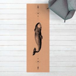 Kork-Teppich - Vintage Gr&ouml;nlandwal Schwarz - Vintage schwarz Tiere Korkmatte Retro Wohnzimmer Schlafzimmer