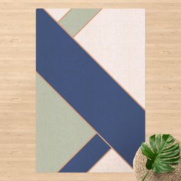 Bilderwelten Kork-Teppich Illustration blau Korkmatte - Eckiges Geflecht Mintblau - Geometrisch Wohnzimmer Schlafzimmer