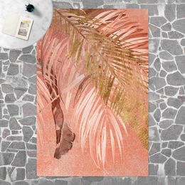 Bilderwelten Kork-Teppich Tropisch rosa originell Korkmatte - Palmenbl&auml;tter Rosa und Gold II - Deko Wohnzimmer Schlafzimmer
