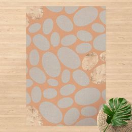 Bilderwelten Kork-Teppich Abstrakt blau Korkmatte - Goldene und Hellblaue Ovale - Punkte Wohnzimmer Schlafzimmer