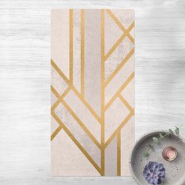 Kork-Teppich - Art Deco Geometrie Wei&szlig; Gold - Abstrakt gold originell Aquarell Geometrisch Wohnzimmer Schlafzimmer