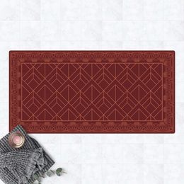 Kork-Teppich - Art Deco Schuppen Muster mit Bord&uuml;re - Vintage rot Korkmatte Geometrisch Wohnzimmer Schlafzimmer