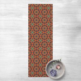 Bilderwelten Kork-Teppich Illustration bunt Fliesenoptik - Orientalisches Muster mit bunten Blumen - Deko Wohnzimmer Schlafzimmer