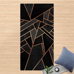Bilderwelten Kork-Teppich Abstrakt schwarz originell Aquarell - Schwarze Dreiecke Gold - Geometrisch Wohnzimmer Schlafzimmer