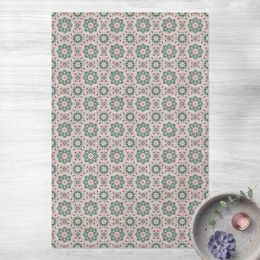 Bilderwelten Kork-Teppich Illustration violett Fliesenoptik - Florale Fliesen t&uuml;rkis-rosa - Deko Wohnzimmer Schlafzimmer