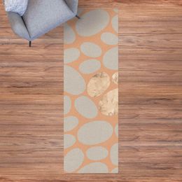Bilderwelten Kork-Teppich Abstrakt blau Korkmatte - Goldene und Hellblaue Ovale - Punkte Wohnzimmer Schlafzimmer