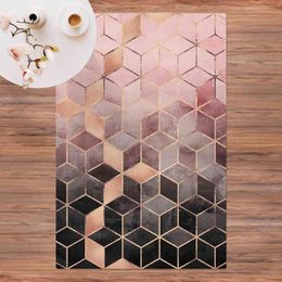 Bilderwelten Kork-Teppich Abstrakt rosa originell Aquarell - Rosa Grau goldene Geometrie - Geometrisch Wohnzimmer Schlafzimmer
