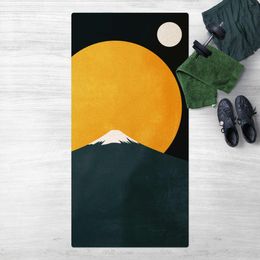 Kork-Teppich - Sonne, Mond und Berge - modern gelb Natur Korkmatte Berg Wohnzimmer Schlafzimmer