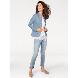 Jerseyblazer Heine "Jersey-Blazer", Damen, Gr. 46, blau (rauchblau), 95% Baumwolle, 5% Elasthan, Blazer