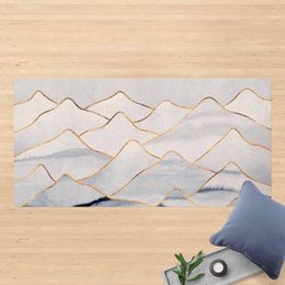 Kork-Teppich - Aquarell Berge Wei&szlig; Gold - Abstrakt weiss originell Aquarell Deko Wohnzimmer Schlafzimmer