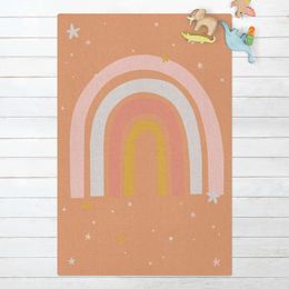 Bilderwelten Kork-Teppich Illustration pastell Korkmatte - Gro&szlig;er Regenbogen mit Sternen und P&uuml;nktchen - Regenbogen Kinderzimmer Baby M&auml;dchen Jungen