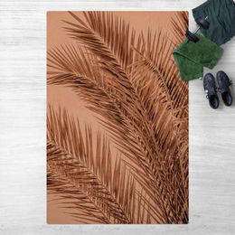 Bilderwelten Kork-Teppich Tropisch braun Natur Korkmatte - Bronzefarbene Palmenwedel - Palme Wohnzimmer Schlafzimmer