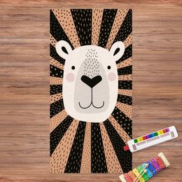 Bilderwelten Kork-Teppich Illustration schwarz Tiere Korkmatte - Tierpark mit Mustern - L&ouml;we - L&ouml;we Kinderzimmer Baby M&auml;dchen Jungen