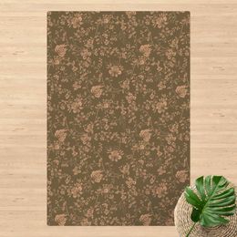Bilderwelten Kork-Teppich Vintage gr&uuml;n Korkmatte - Blumenranken auf Gr&uuml;n - Pflanzen Wohnzimmer Schlafzimmer
