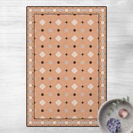 Kork-Teppich - Geometrische Fliesen Ikat Sand mit Bord&uuml;re - modern grau Fliesenoptik Geometrisch Wohnzimmer Schlafzimmer