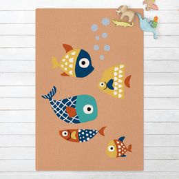 Bilderwelten Kork-Teppich Illustration bunt Strand Korkmatte - F&uuml;nf Fischfreunde - Unterwasser Kinderzimmer Baby M&auml;dchen Jungen