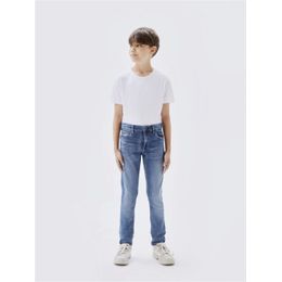 name it M&auml;dchen Slim-fit-Jeans "NKMTHEO XSLIM SWE JEANS 3113-TH NOOS", blau, Gr. 134, unifarben, Denim/Jeans, Obermaterial: 70% Baumwolle, 27%