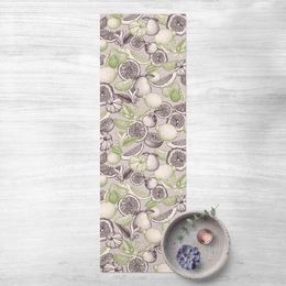 Bilderwelten Kork-Teppich Vintage grau Kulinarisch Korkmatte - Frische Bunte Vintage Zitrusfr&uuml;chte Gr&uuml;n Grau - Obst K&uuml;che