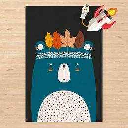 Kork-Teppich - Indianerb&auml;r bei Nacht - Illustration petrol Tiere Korkmatte B&auml;r Kinderzimmer Baby M&auml;dchen Jungen