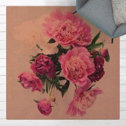 Kork-Teppich - Pfingstrosen Shabby Rosa Wei&szlig; - Shabby rosa Blumen Korkmatte Rose Wohnzimmer Schlafzimmer