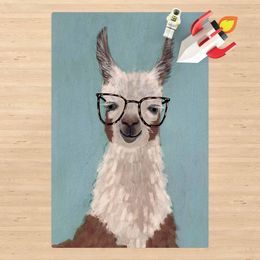 Kork-Teppich - Lama mit Brille II - modern blau Tiere Korkmatte Deko Kinderzimmer Baby M&auml;dchen Jungen