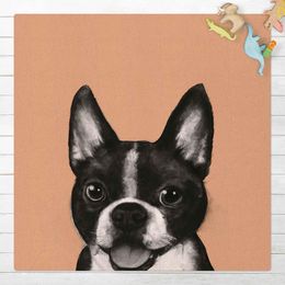 Kork-Teppich - Illustration Hund Boston Schwarz Wei&szlig; Malerei - modern schwarz weiss Tiere Aquarell Hund Wohnzimmer Schlafzimmer