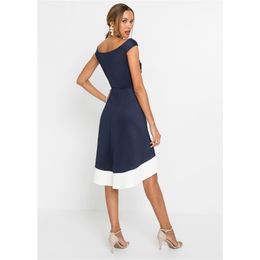 bonprix Damen Off-Shoulder-Kleid, blau, festlich, Gr. 40, Web, Obermaterial: 95% Polyester, 5% Elasthan. Einsatz: 72% Viskose, 23% Polyester, 5%