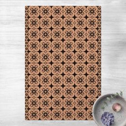 Bilderwelten Kork-Teppich Illustration schwarz weiss Fliesenoptik - Geometrischer Fliesenmix Blume Schwarz - Deko Wohnzimmer Schlafzimmer