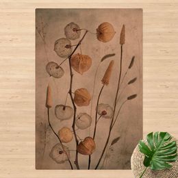 Kork-Teppich - Lampionfr&uuml;chte im Herbst - Tropisch beige Korkmatte Pflanzen Wohnzimmer Schlafzimmer