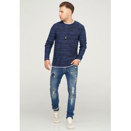 behype Herren Strickpullover "TAAVI", blau, Gr. S, meliert, 50% Baumwolle, 50% Polyacryl, Pullover, in melierter Optik