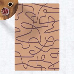 Bilderwelten Kork-Teppich Line Art violett Korkmatte - Abstrakter Linienfluss Flieder - Streifen Wohnzimmer Schlafzimmer