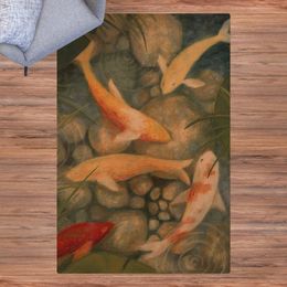 Bilderwelten Kork-Teppich modern beige Tiere Korkmatte - Gelbe Kois im Gartenteich - Fische Wohnzimmer Schlafzimmer