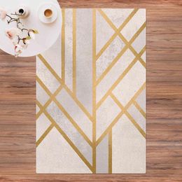 Bilderwelten Kork-Teppich Abstrakt gold originell Aquarell - Art Deco Geometrie Wei&szlig; Gold - Geometrisch Wohnzimmer Schlafzimmer
