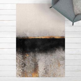 Bilderwelten Kork-Teppich Abstrakt schwarz weiss originell Aquarell - Abstrakter Goldener Horizont Schwarz Wei&szlig; - Deko Wohnzimmer Schlafzimmer
