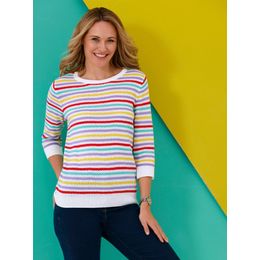 Classic Basics Damen Ajourpullover "Ajour-Pullover", beige, Gr. 44, gemustert, gestreift, 100% Polyacryl, Pullover