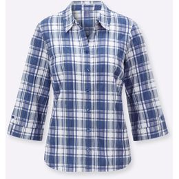 Casual Looks Damen Karobluse, blau, Gr. 40, gemustert, kariert, mehrfarbig, 50% Polyester, 49% Baumwolle, 1% Elasthan, Blusen