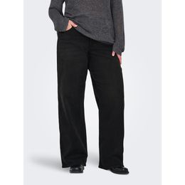 Only CARMAKOMA Damen High-waist-Jeans "CARSNOW HW WIDE DNM JEANS PIM WB", schwarz, Gr. 42, unifarben, Denim/Jeans, Obermaterial: 50% Baumwolle, 30%