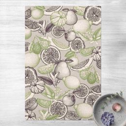 Bilderwelten Kork-Teppich Vintage grau Kulinarisch Korkmatte - Frische Bunte Vintage Zitrusfr&uuml;chte Gr&uuml;n Grau - Obst K&uuml;che