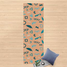 Kork-Teppich - Gezeichnete Freiformen Wasser - Illustration blau Korkmatte Geometrisch Wohnzimmer Schlafzimmer
