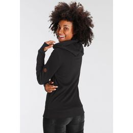 Kangaroos Damen Kapuzensweatshirt, schwarz, Gr. 40, bedruckt, kontrastfarbene Details, unifarben mit Farbeinsatz, Interlock, Obermaterial: 100%