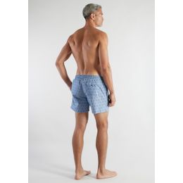 Bugatti Herren Badeshorts, blau, Gr. 5, Popeline, Obermaterial: 100% Polyester, Badehosen, mit Logodruck, gestreift, mit Kordelzug, bequem