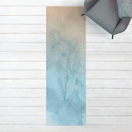 Kork-Teppich - Blauwal auf Blauem Aquarell - Illustration t&uuml;rkis Tiere Korkmatte Deko Wohnzimmer Schlafzimmer
